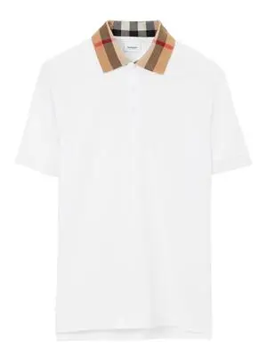 Burberry Check Collar Cotton Polo Shirt White