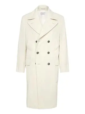 Brunello Cucinelli Cashmere Velvet Double-breasted Coat - White