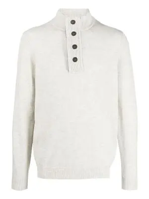 Barbour Wool Knit Sweater With Button Placket White
