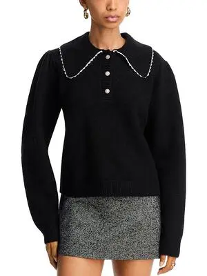 Aqua Collared V-neck Sweater - Black/white Trim