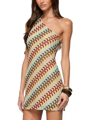 EDIKTED Agua Zigzag One Shoulder Mini Dress - Mix