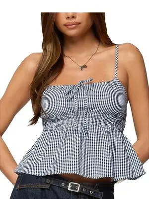 EDIKTED Zahara Gingham Babydoll Top - Navy