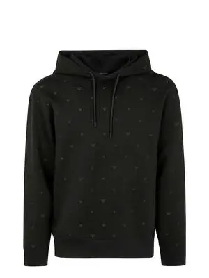 Emporio Armani Allover Logo Cotton Sweatshirt - Black