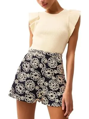MARIE OLIVER Rory Flutter Sleeve Ribbed Top - Macadamia