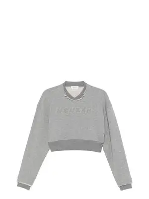 Alexander McQueen Logo Cotton Cropped Sweatshirt - Grey