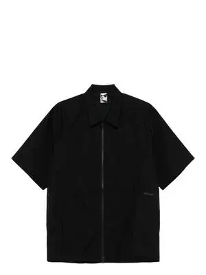 GR10K Short-sleeved Full-zip Shirt In Technical Popelin, Regular Fit - Black