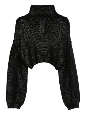 Sportmax Cropped Cotton High-neck Sweater - Black