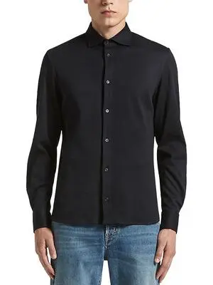 Peserico Solid Button Front Shirt - Midnight Blue
