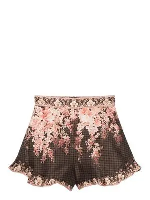 Zimmermann Printed Linen Blend Shorts - Black