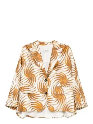 Alberto Biani Printed Silk Caban Jacket - Beige