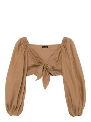 ACTUALEE Linen Top - Brown