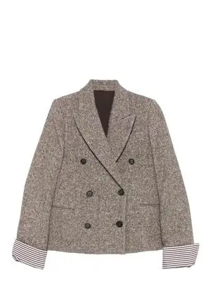 Brunello Cucinelli Wool And Silk Double-breasted Jacket - Brown
