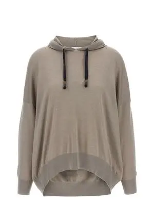 Brunello Cucinelli Wool And Silk Blend Hoodie - Grey