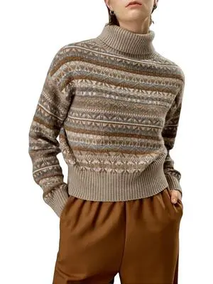 LILYSILK Cashmere Fair Isle Turtleneck Pullover