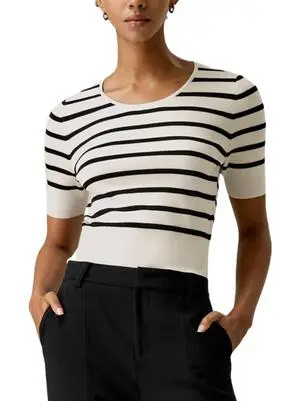 Lilysilk Silk Striped Cropped Knit Top - White With Black Stripes