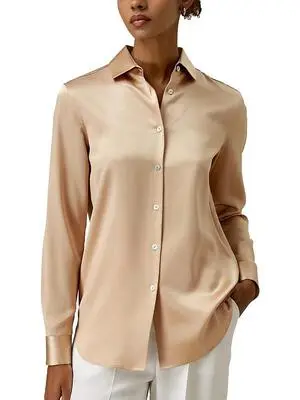 Lilysilk Spread Collar Silk Button-down Shirt - Light Camel