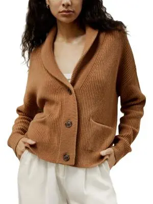 Lilysilk Wool-cashmere Blend Shawl Collar Cardigan - Toffee