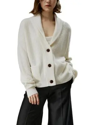 Lilysilk Wool-cashmere Blend Shawl Collar Cardigan - White