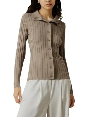 Lilysilk Ribbed Silk-cashmere Blend Cardigan - Dark Camel