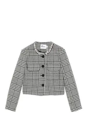 SELF-PORTRAIT Wool Blend Checked Jacket - Black