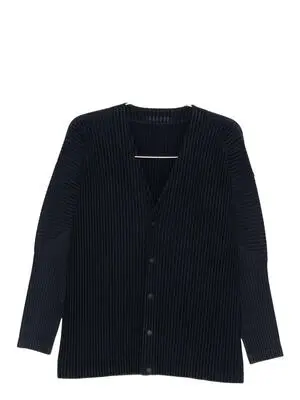 Issey Miyake Pleated V-Neck Cardigan Blue