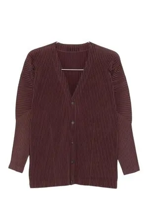 Issey Miyake Pleated V-neck Cardigan - Brown
