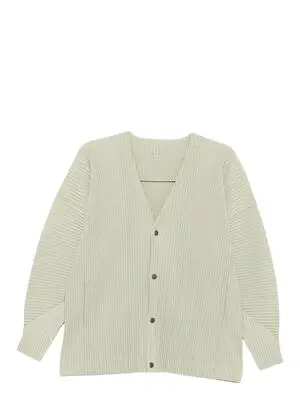 Issey Miyake Pleated V-Neck Cardigan Green