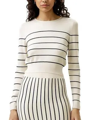 Lilysilk Cropped Silk-knitted Long Sleeve Tee - White With Stripes
