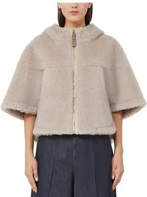 Max Mara Petalo Hooded Teddy Cape - Beige