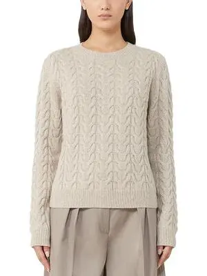 Max Mara Aramis Cashmere Cable Knit Crewneck Sweater - Beige