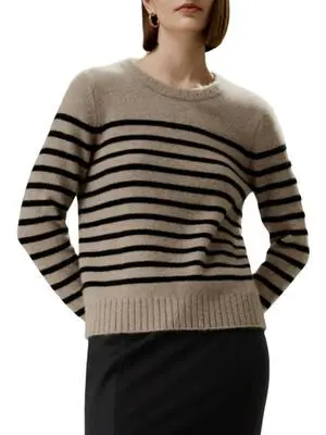 Lilysilk Striped Cashmere Sweater - Camel With Black Stripes