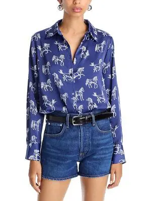 Aqua Horse Print Relaxed Shirt - Navy/ivory