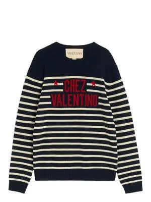 Valentino Garavani Chez Wool Striped Sweater Blue