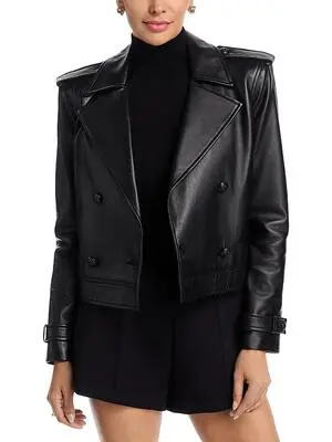 L'Agence Xoey Cropped Leather Trench - Black
