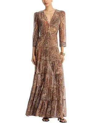 L'Agence Seraphina Tiered Maxi Dress - Brown/blue Valencia