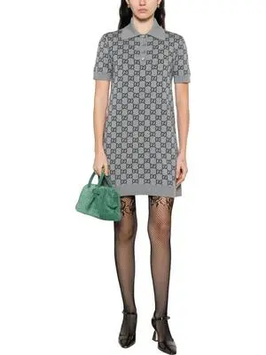 Gucci Gg Wool Polo Dress - Grey