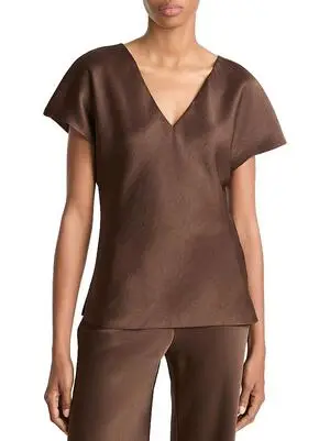 Vince Essential Cap Sleeved V Neck Blouse Espresso