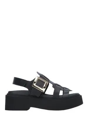 ROGER VIVIER Viv Rangers Leather Sandals - Black