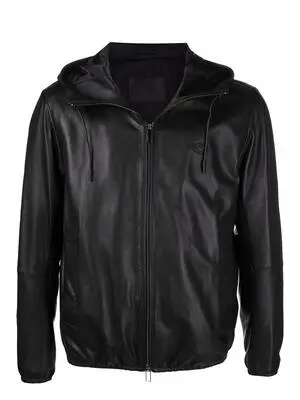 Emporio Armani Zipped Leather Jacket - Black
