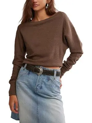 Free People Free People We The Free Jess Long Sleeve Sweatshirt Coco Brown