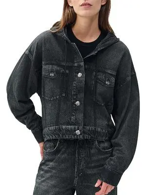 Rag & Bone Miramar Terry Hooded Trucker Jacket Faded Black