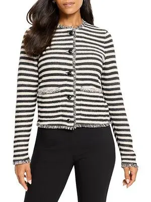 NIC+ZOE Striped Knit Jacket With Fringe - Black Multi