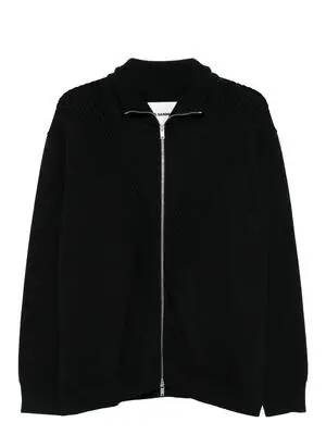 JIL SANDER Wool Sweater With Zip-up Front - Black