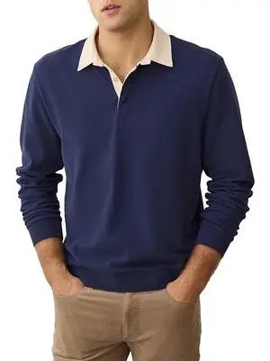 Marine Layer Long Sleeve Polo Shirt - Mood Indigo