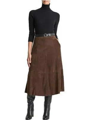VINCE Suede A-Line Mid-Rise Skirt