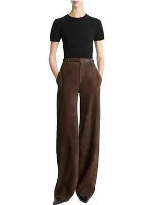 Vince Suede Mid-rise Wide Leg Trousers - Natural