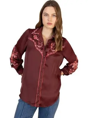 Hale Bob Zendaya Embroidered Top - Burgundy / Purple