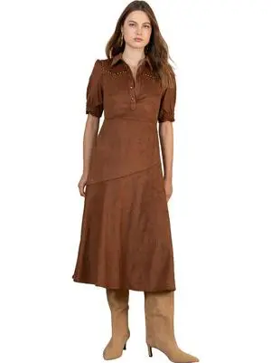 Hale Bob Kaisley Suede Midi Dress - Brown