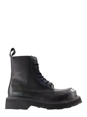 Kenzo 35mm Smile Lace-up Combat Boots With Metal Plaque - Black