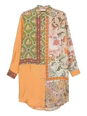 PIERRE-LOUIS MASCIA Floral-patchwork Button-down Shirt - Orange